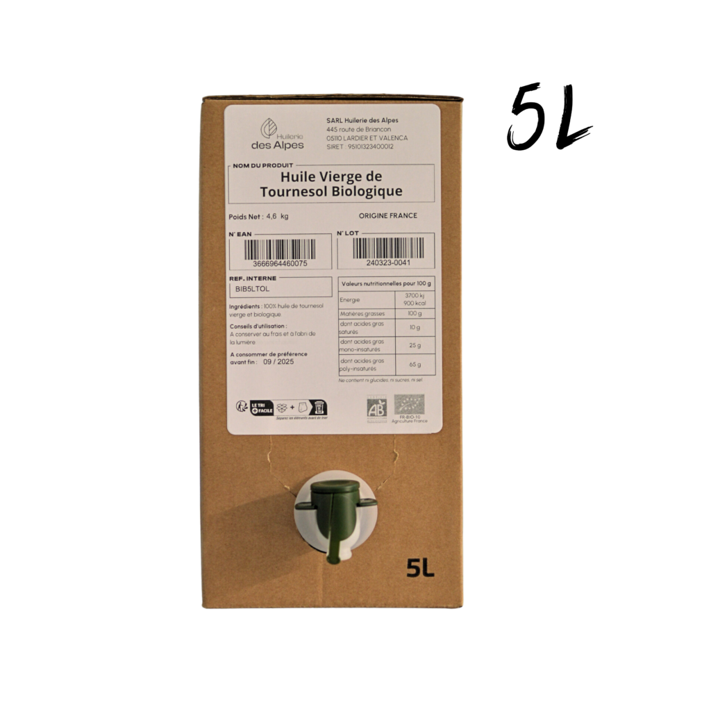 Huile vierge de tournesol Bio 5L | Entrepôt Bio